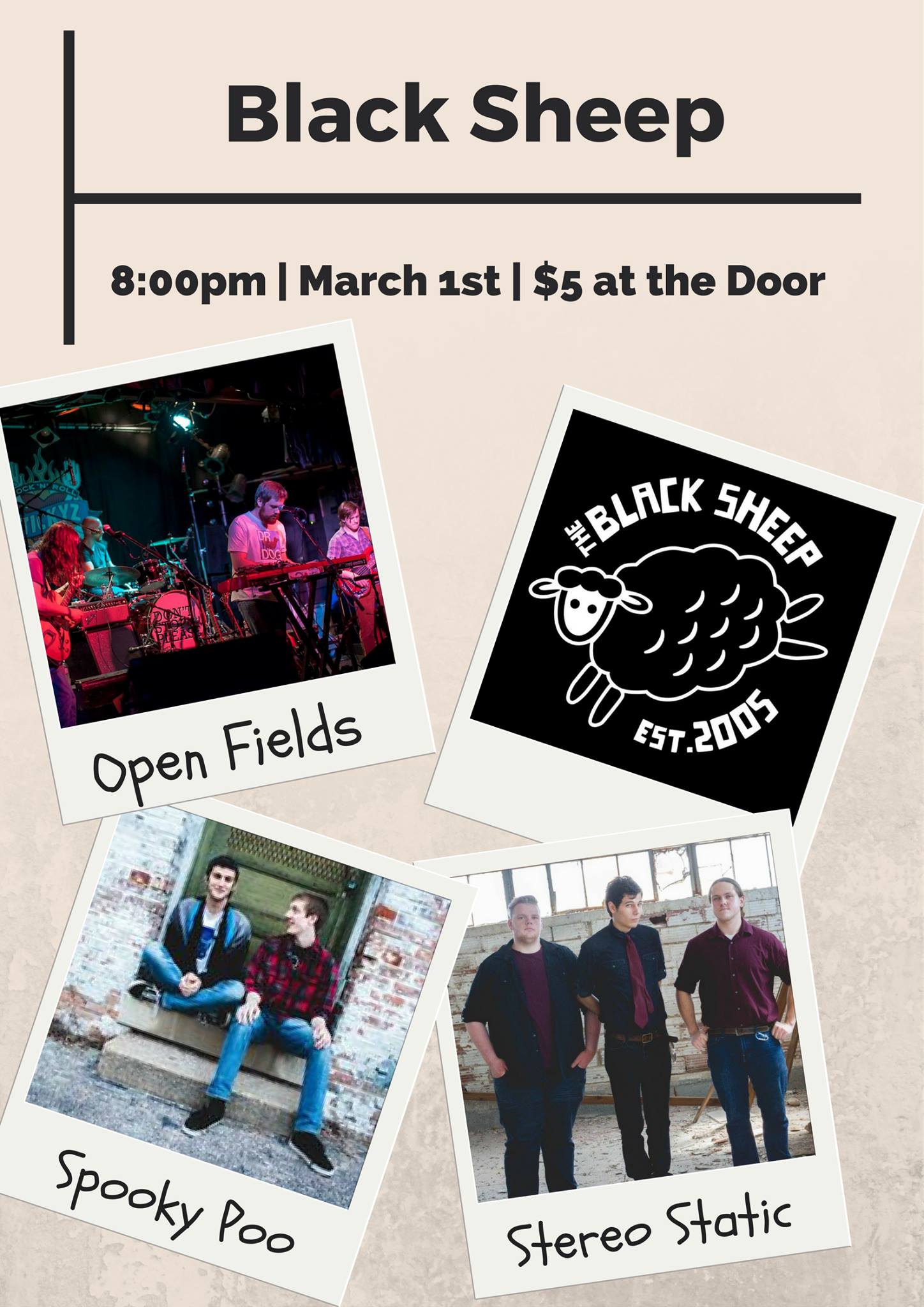 March 1st at Black Sheep: Open Fields, Spooky Poo, Stereo Static | Dumb ...